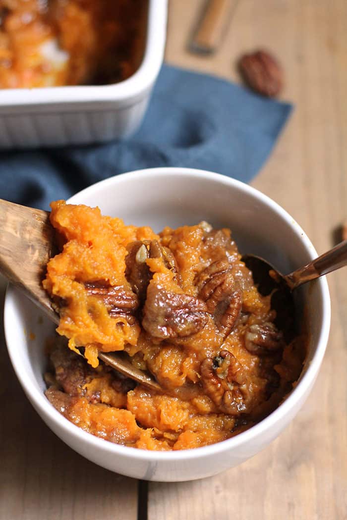 Sweet Potato Casserole with a Pecan Crumble - SueBee Homemaker