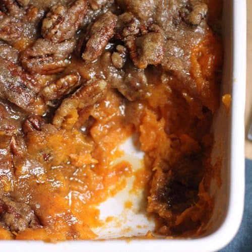Sweet Potato Casserole with a Pecan Crumble - SueBee Homemaker