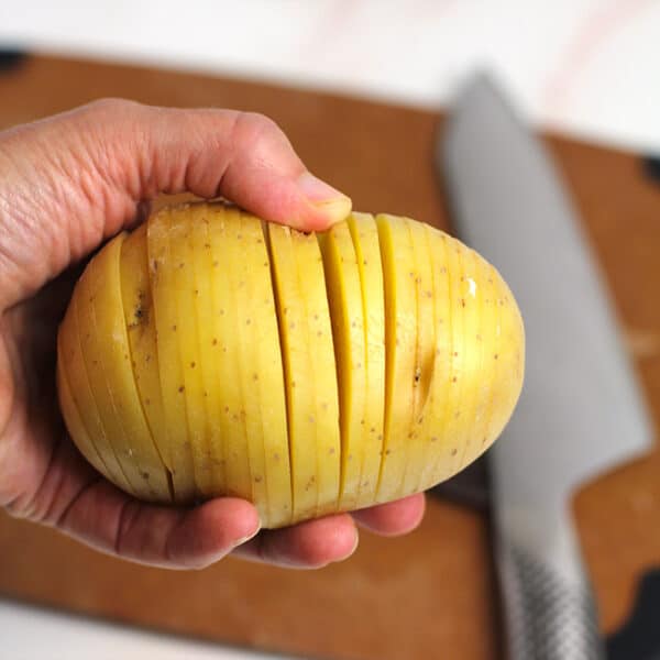 Cheesy Hasselback Potatoes with Bacon - SueBee Homemaker