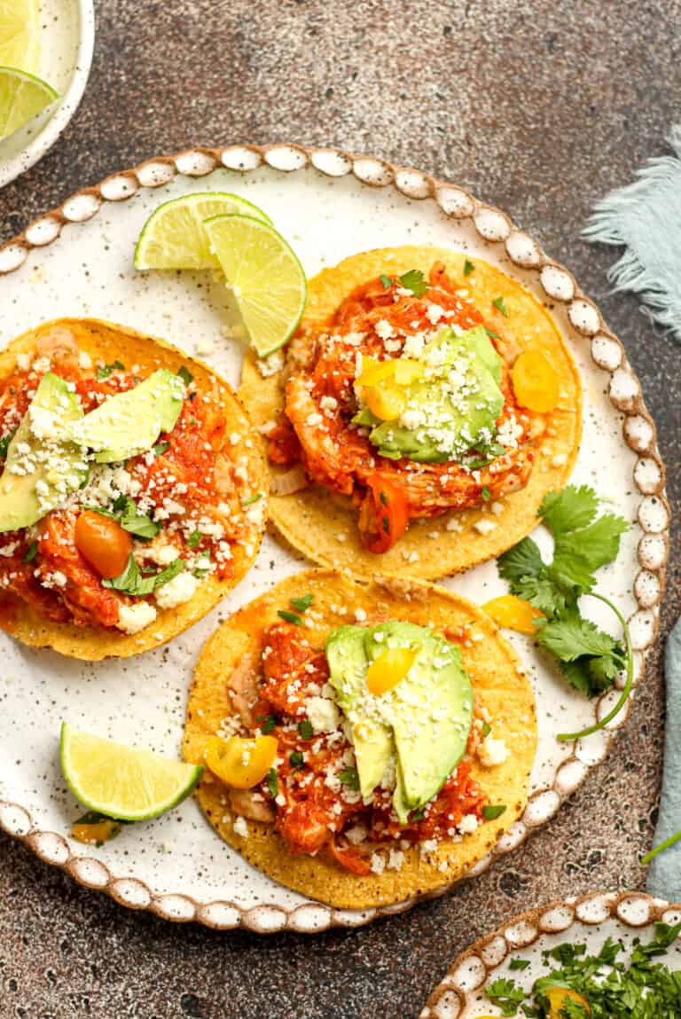 Tinga Tostadas with Refried Beans - SueBee Homemaker