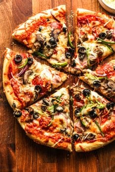 Chewy Supreme Pizza Recipe (loaded with toppings!) - SueBee Homemaker