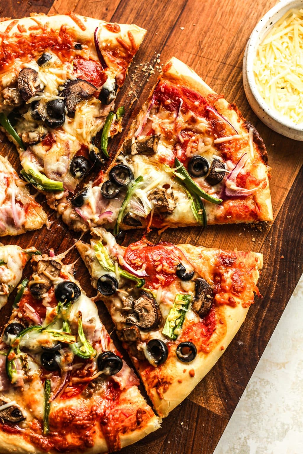Chewy Supreme Pizza Recipe (loaded with toppings!) - SueBee Homemaker