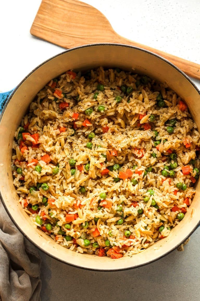 Orzo Rice Pilaf with Peas and Carrots - SueBee Homemaker