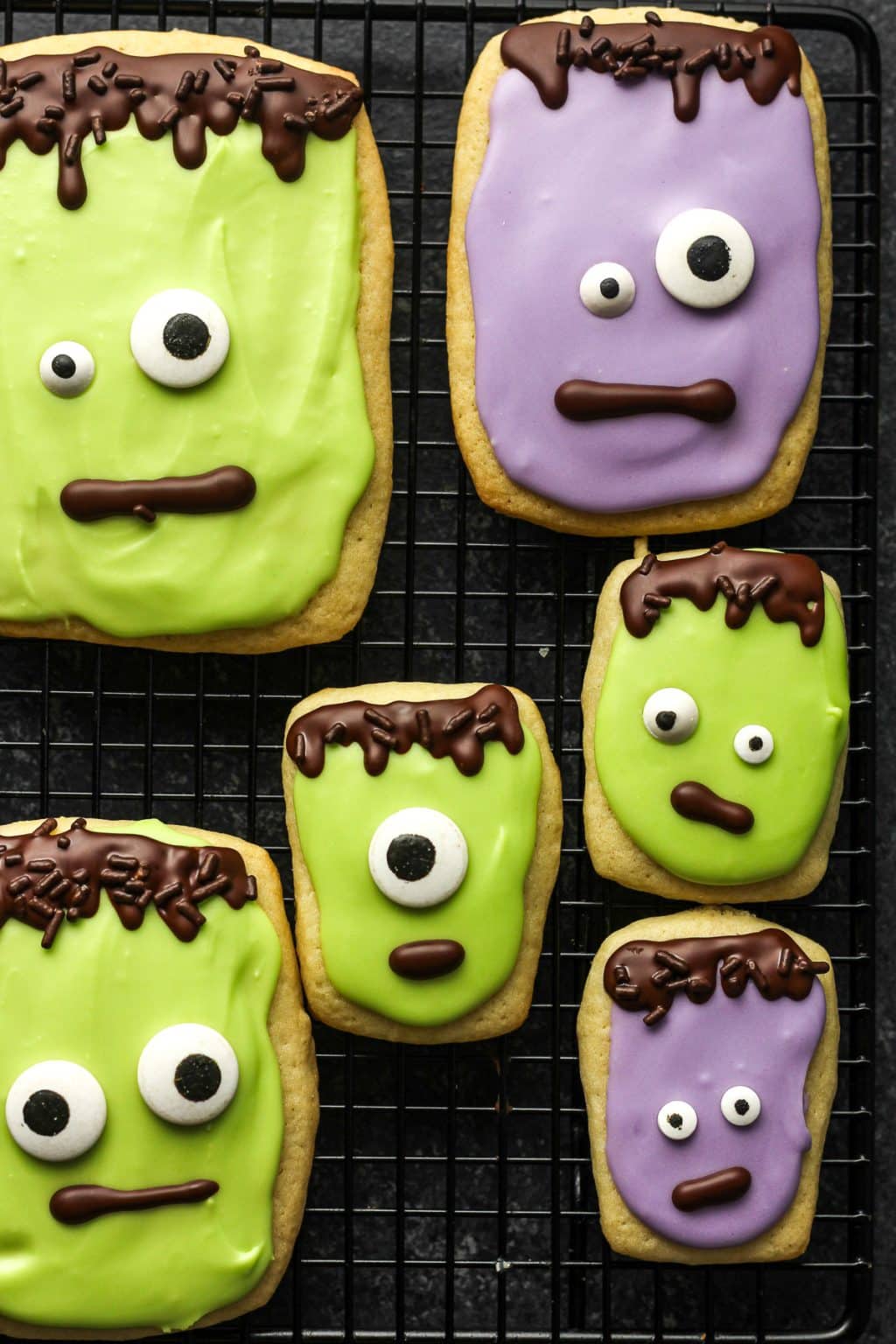 Easy Frankenstein Cookies with soft buttery icing - SueBee Homemaker